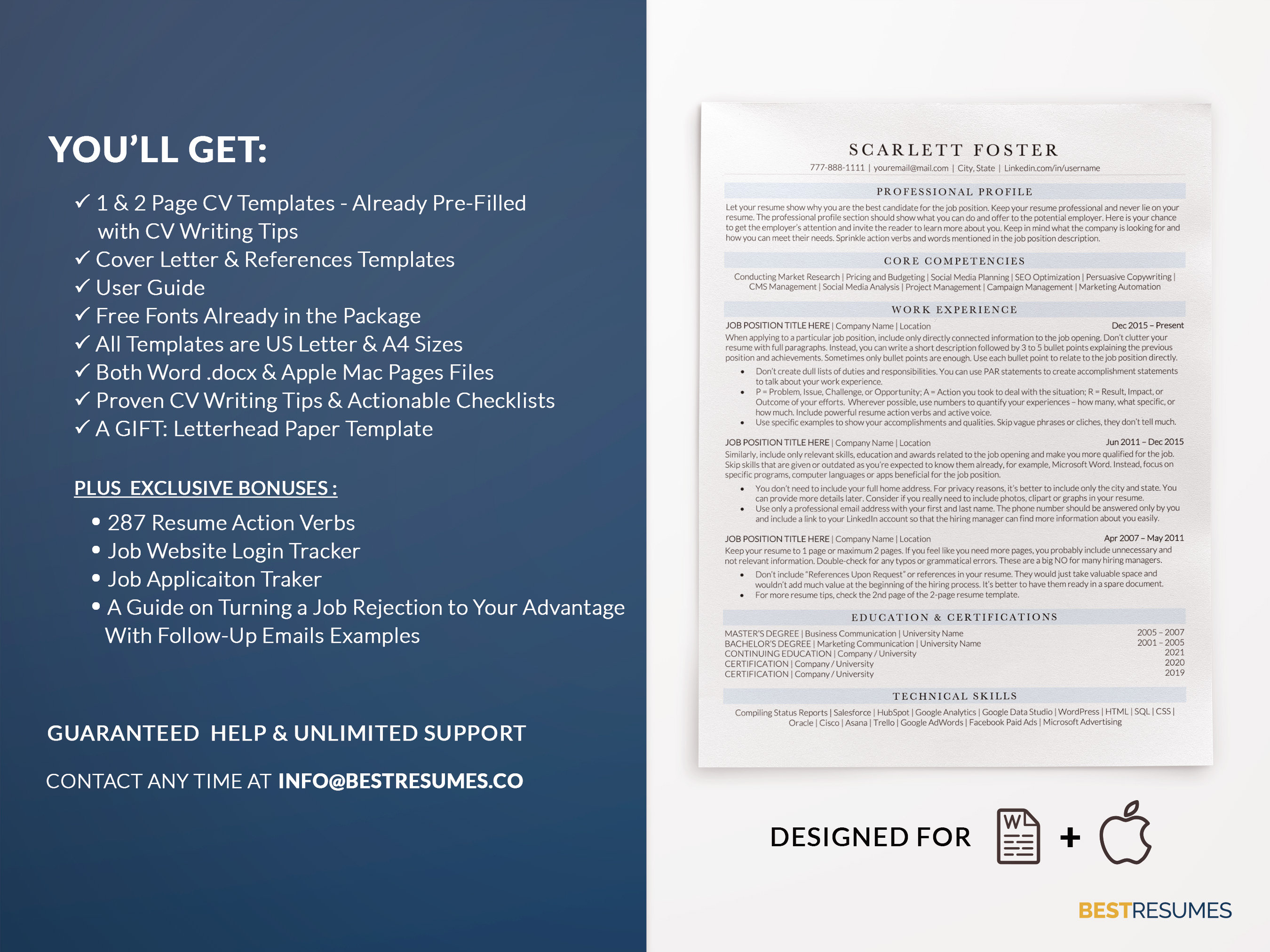 Professional CV Template for Word, Pages, Google Docs, Light Blue CV ...