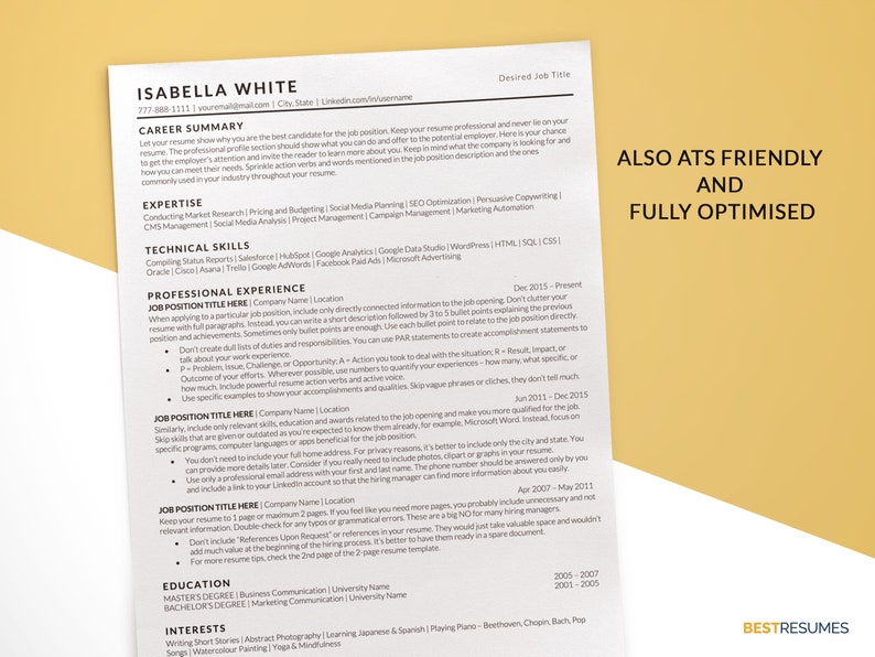 ATS Friendly CV Template, Professional CV Template for Word, Mac Pages ...