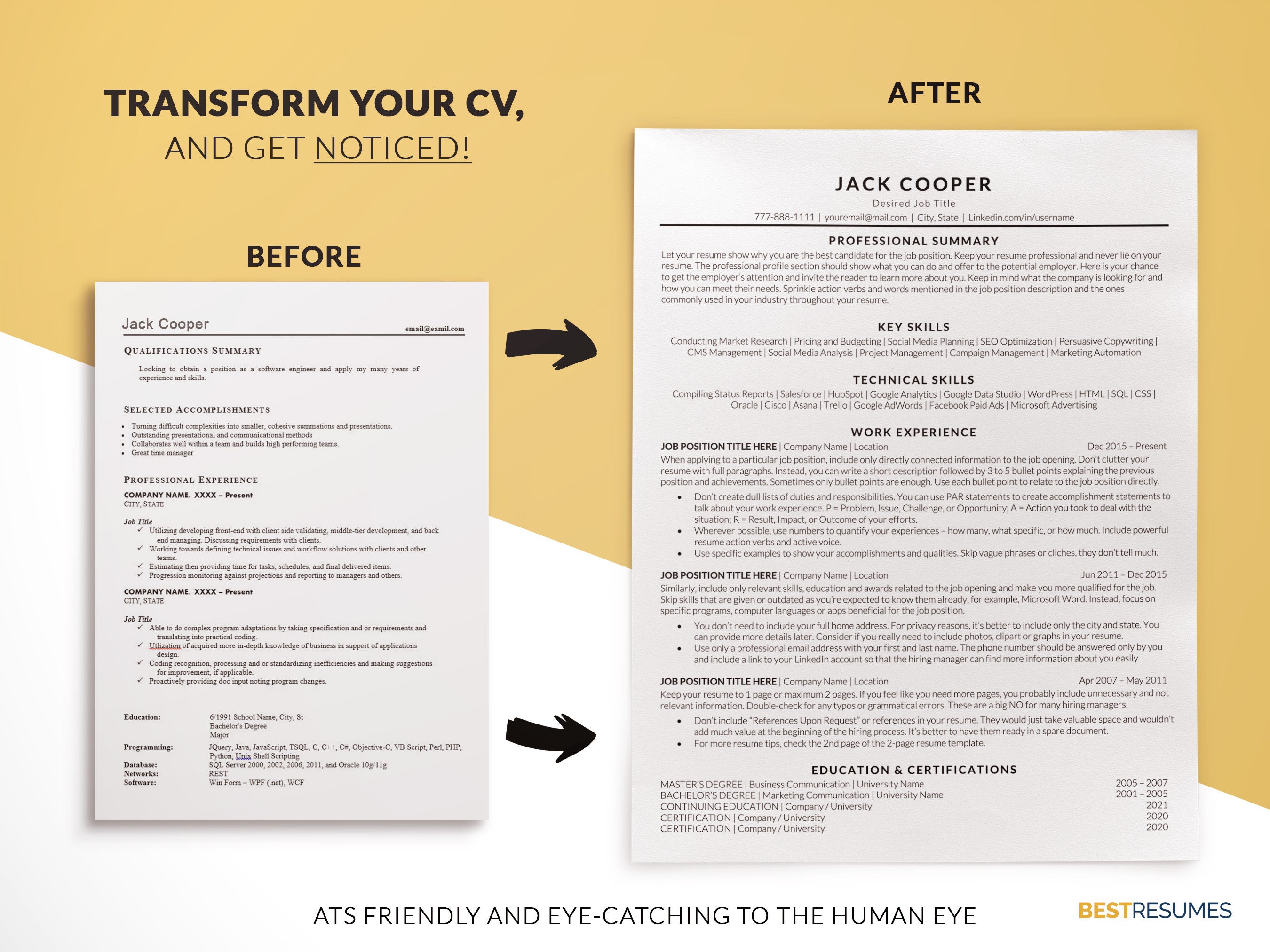 ATS Compatible CV Template Word, Google Docs, Apple Pages, Professional ...