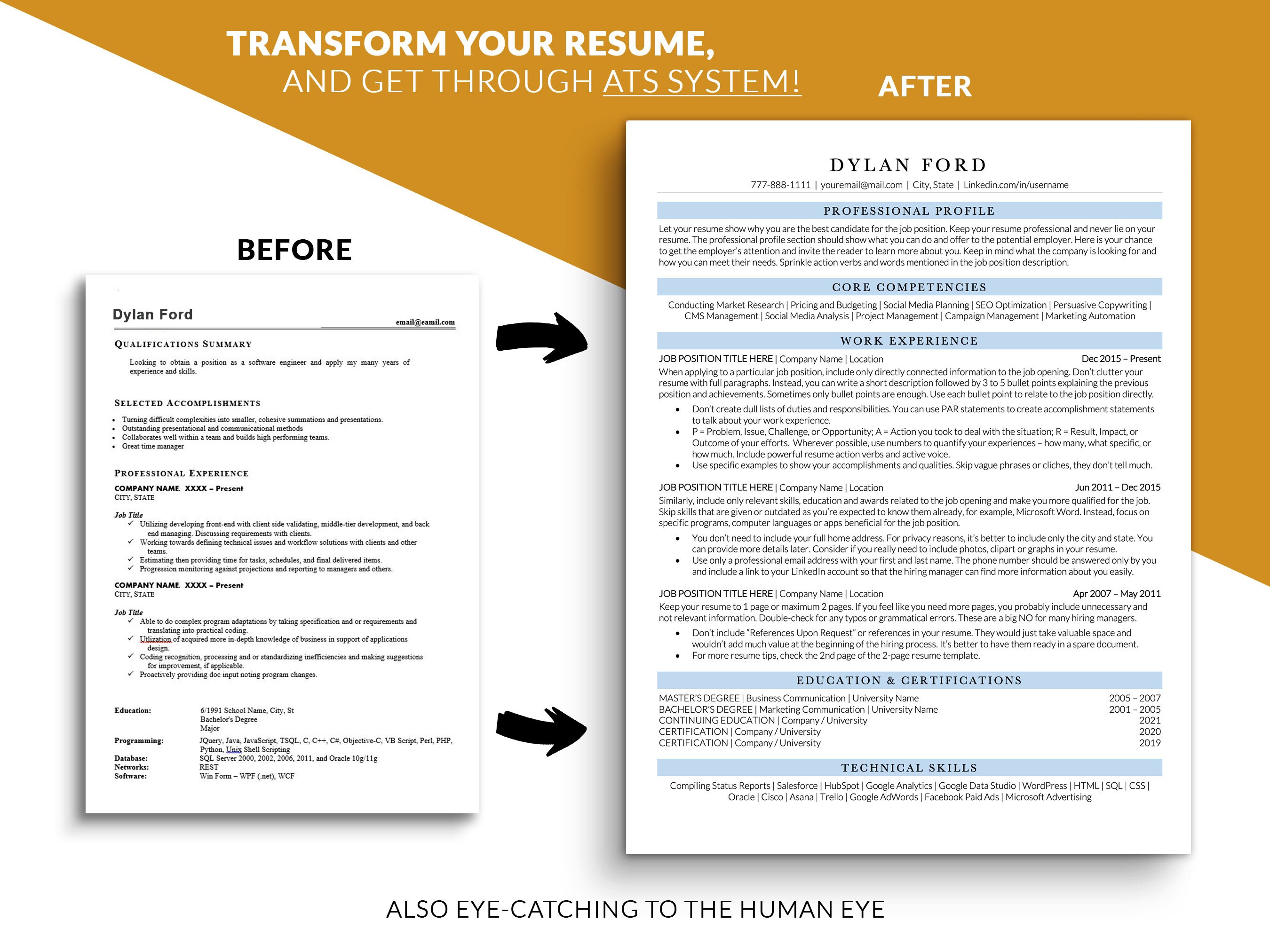 Professional ATS Resume Template for Word, Apple Mac Pages, Google Doc ...