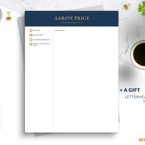 Modern Professional Resume Template Word Blue and Gold, Executive ...