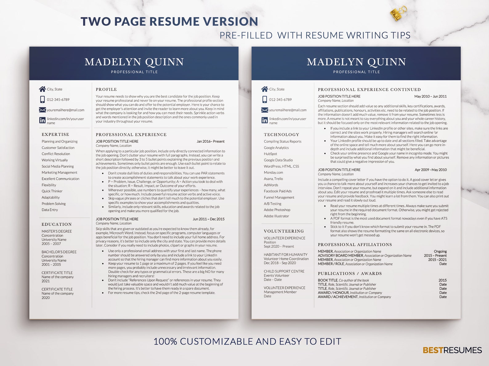 Executive Resume Template, Clean Modern Professional CV Template Word ...