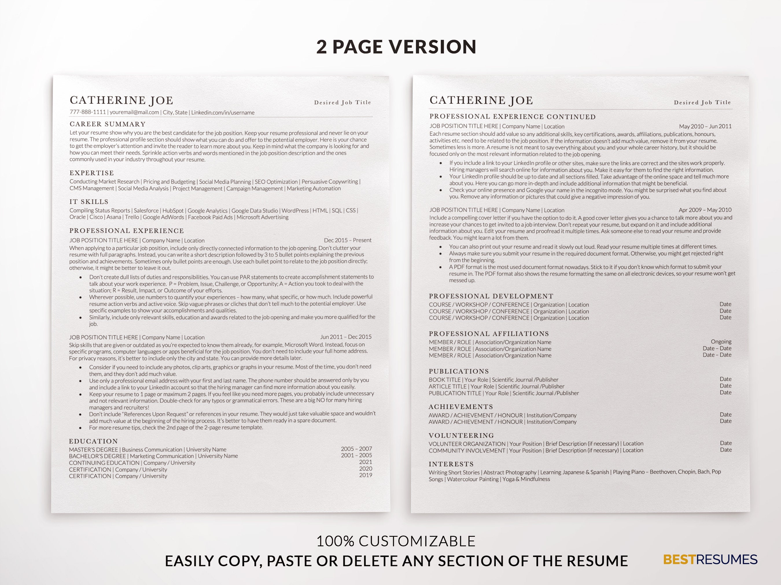 Minimalist Clean Resume Template for Mac Pages, Word, Google Docs ...