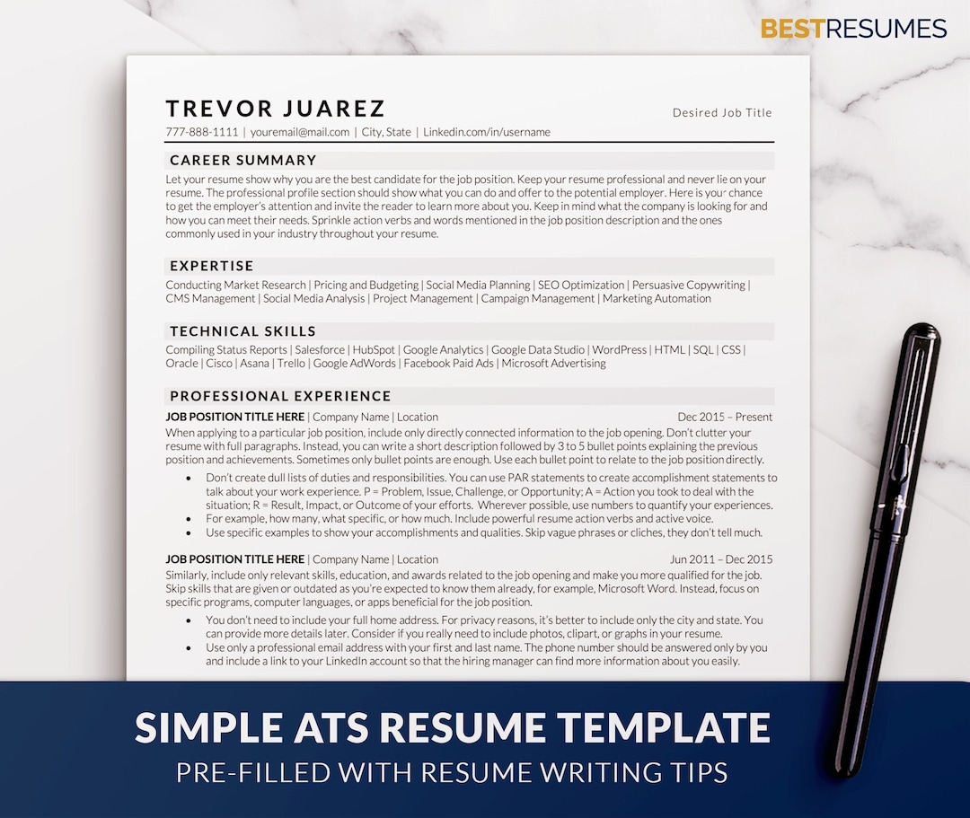 ATS Friendly Resume Template for Google Doc, Word, Mac Pages, Clean ATS ...
