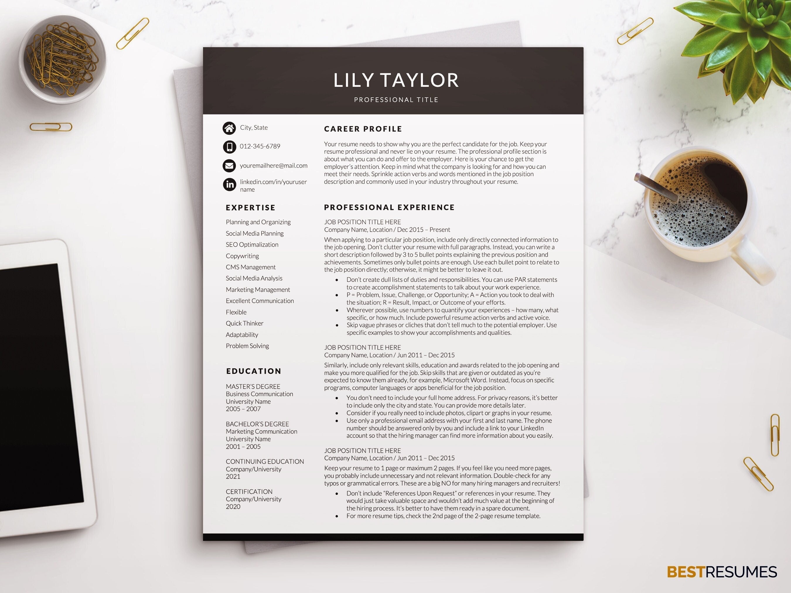 Professional Modern Resume Template in Word Two Column Resume - Etsy