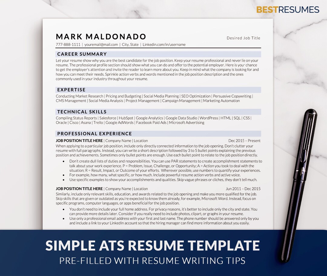 Executive ATS Friendly Resume Template in Word Google Docs Mac - Etsy