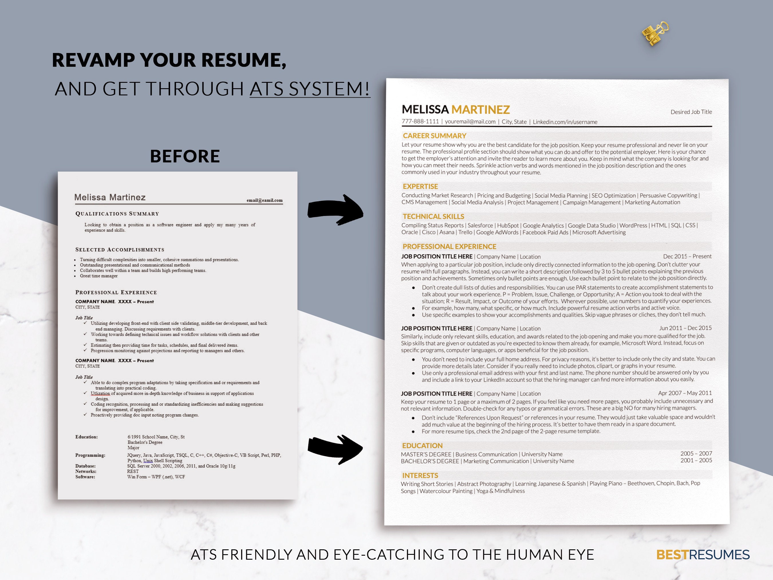 Sophisticated Clean ATS Friendly Resume Template Google Docs, Word, Mac ...