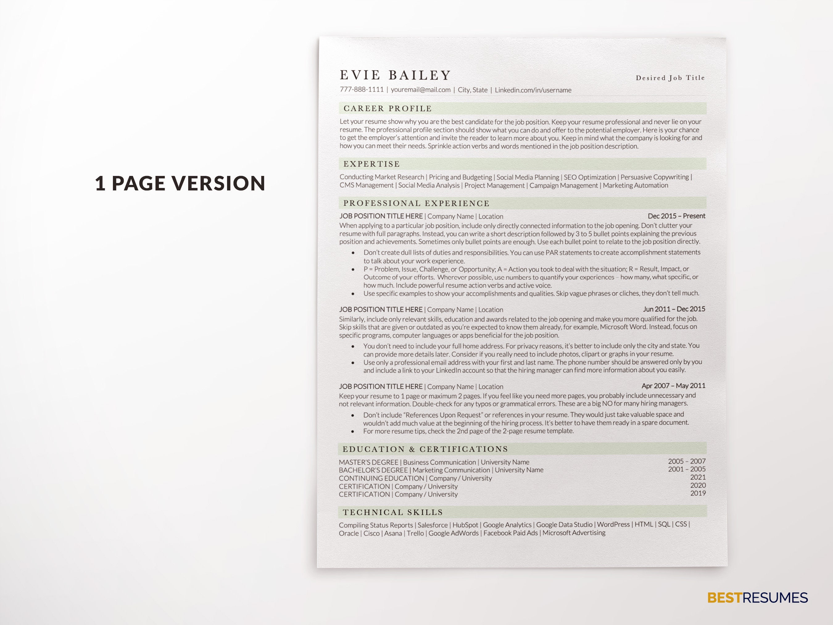 ATS Approved Resume Template for Word, Apple Pages, Google Docs, CV ...