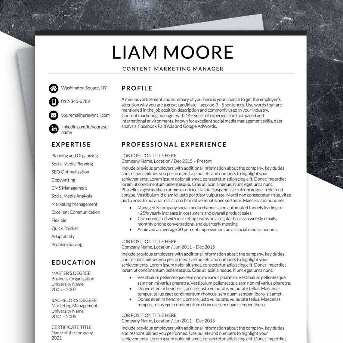 2 Column Resume Template Modern Executive Resume Template - Etsy