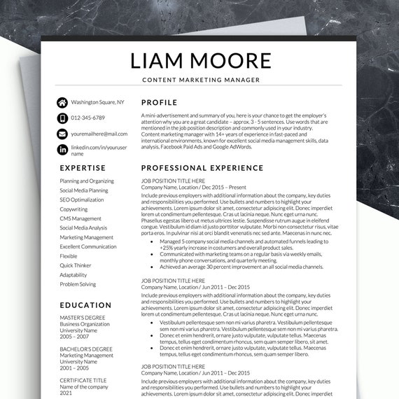 2 Column Resume Template Modern Executive Resume Template | Etsy
