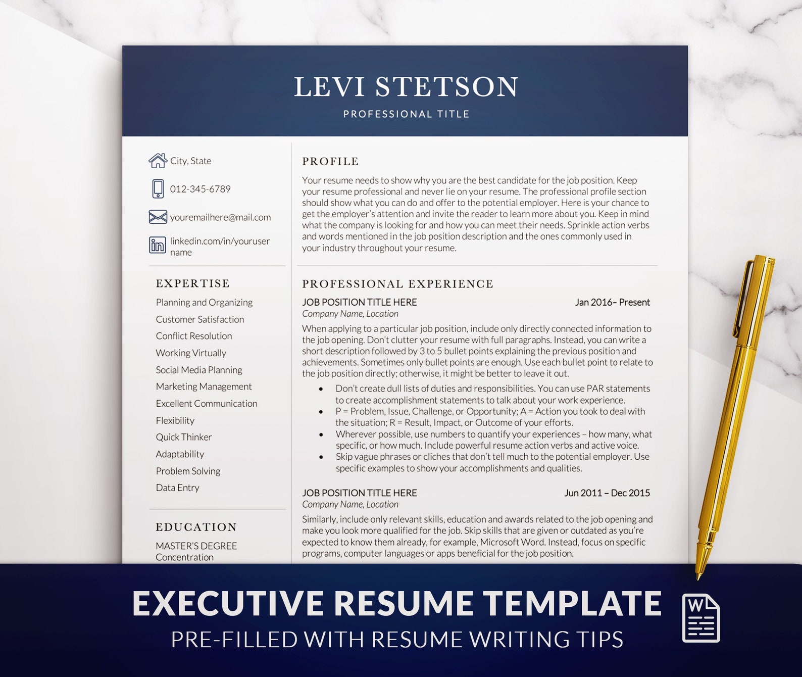 CFO Resume Template, Executive Resume Template Word, Professional ...