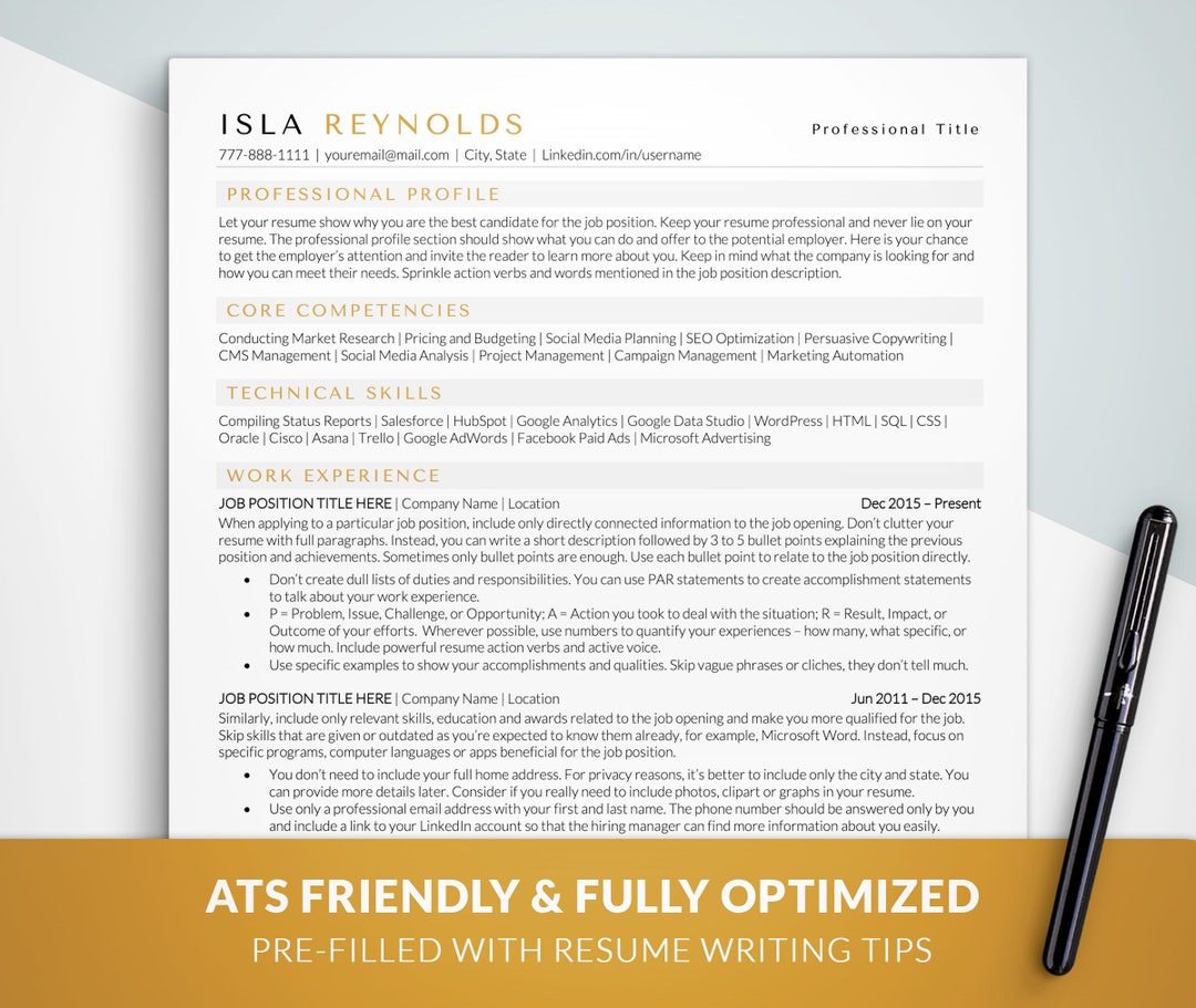 ATS Resume Template, Modern Executive Resume Template, Word, Apple Mac ...