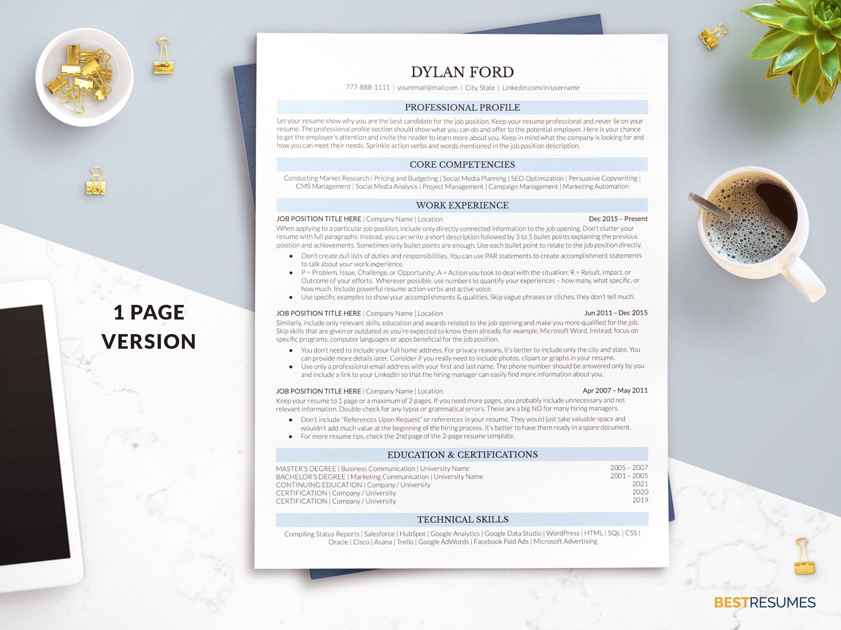 Professional Clean ATS Friendly Resume Template for Google Docs, Word ...