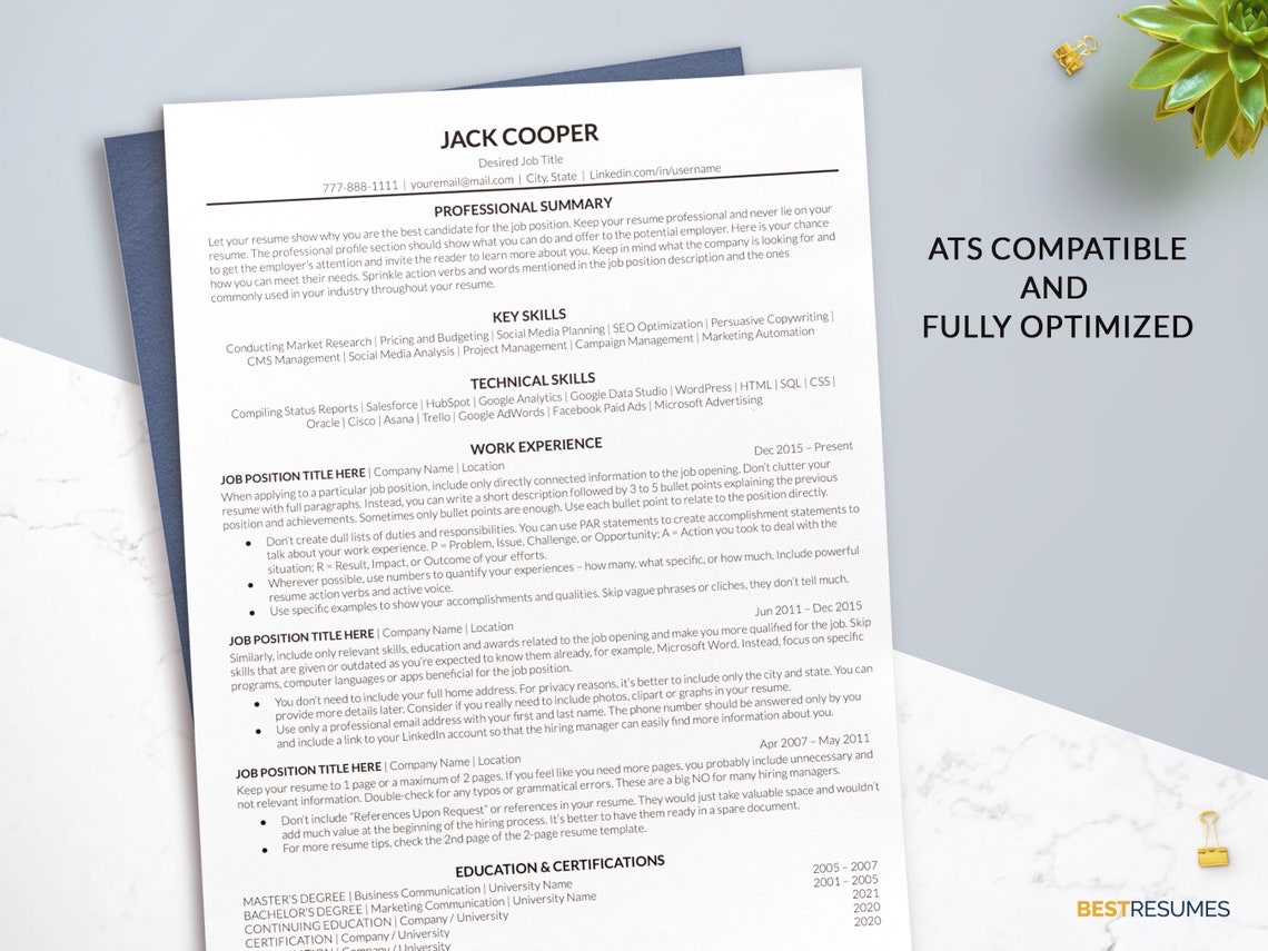 Simple Resume Template Google Docs, ATS Friendly Resume Template Word ...