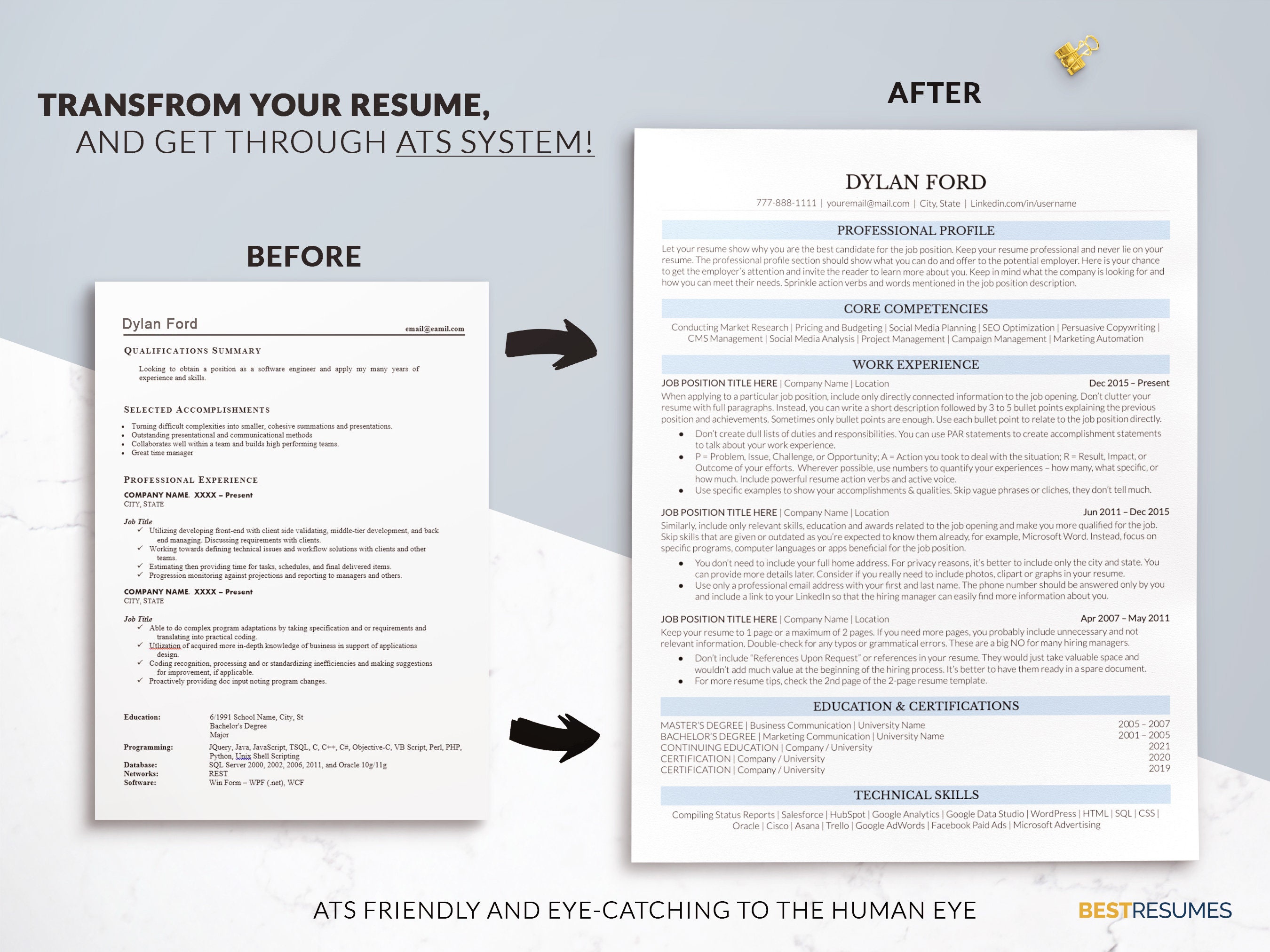 Professional Clean ATS Friendly Resume Template for Google Docs, Word ...