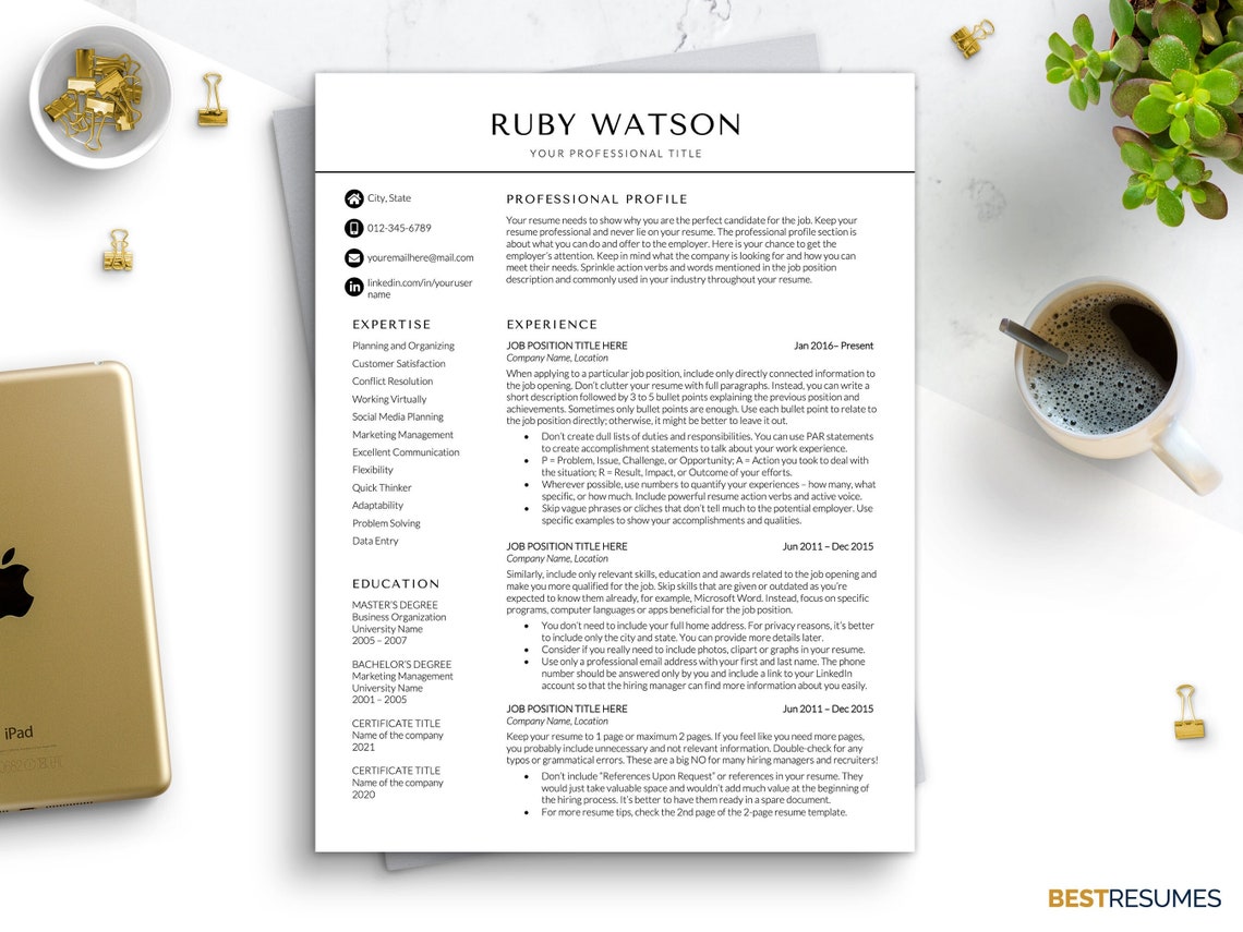 Minimalist Modern Resume Templates Word, Two Column Resume Template ...
