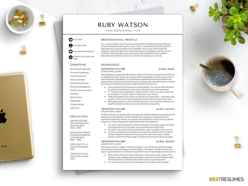 Minimalist Modern Resume Templates Word, Two Column Resume Template ...