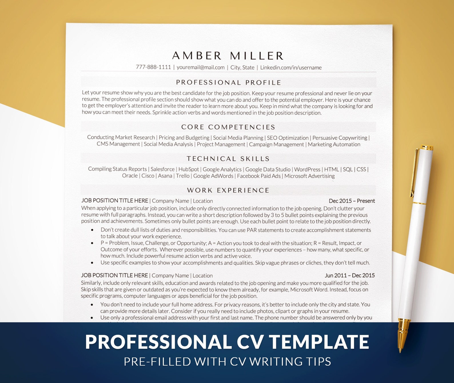 Traditional Chronological CV Template, Classic CV Template ...