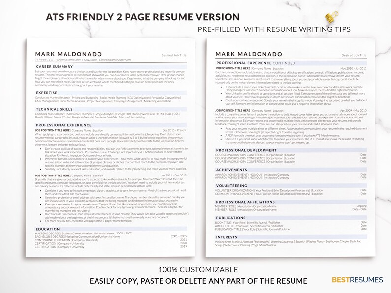 Simple ATS Friendly Resume Template Word, Google Doc, Apple Mac Pages ...