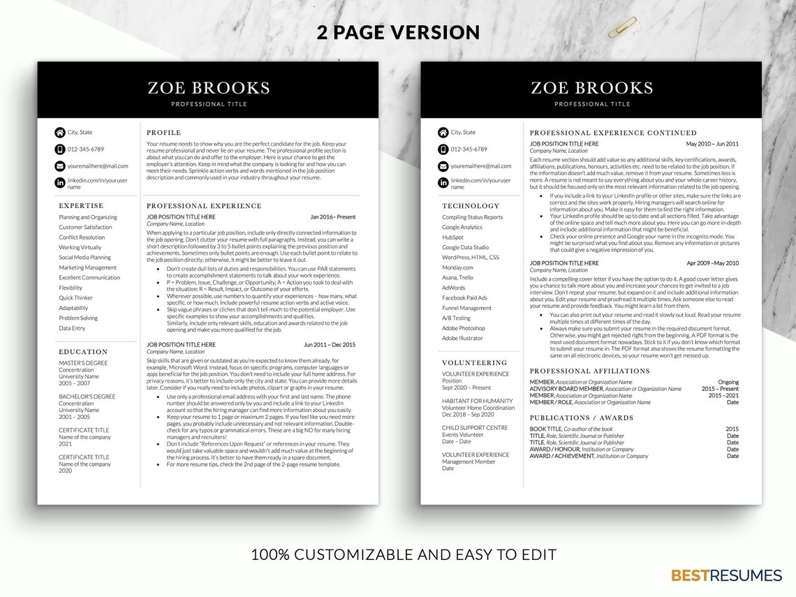 CEO Executive Resume Template Word, Modern Professional Resume ...