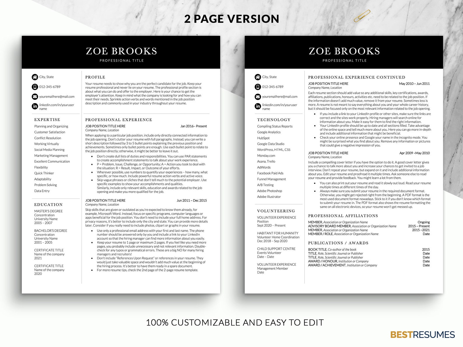 CEO Executive Resume Template Word, Modern Professional Resume ...