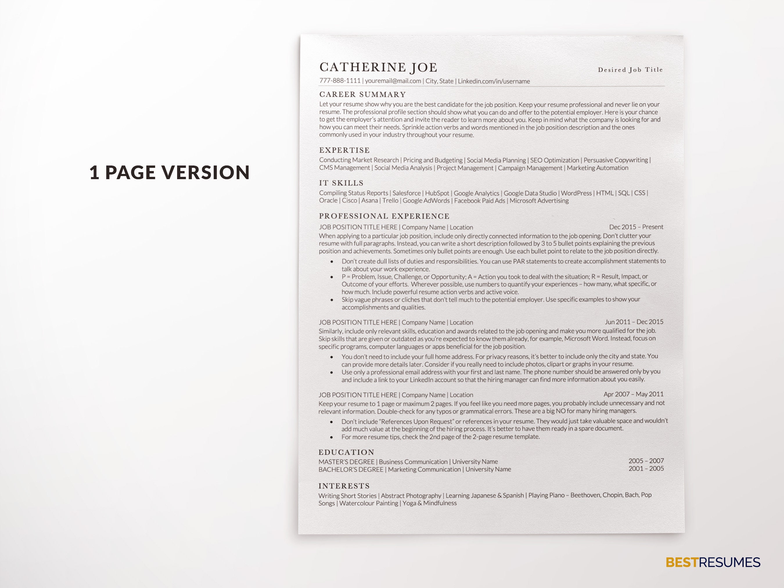 Minimalist Clean Resume Template for Mac Pages, Word, Google Docs ...