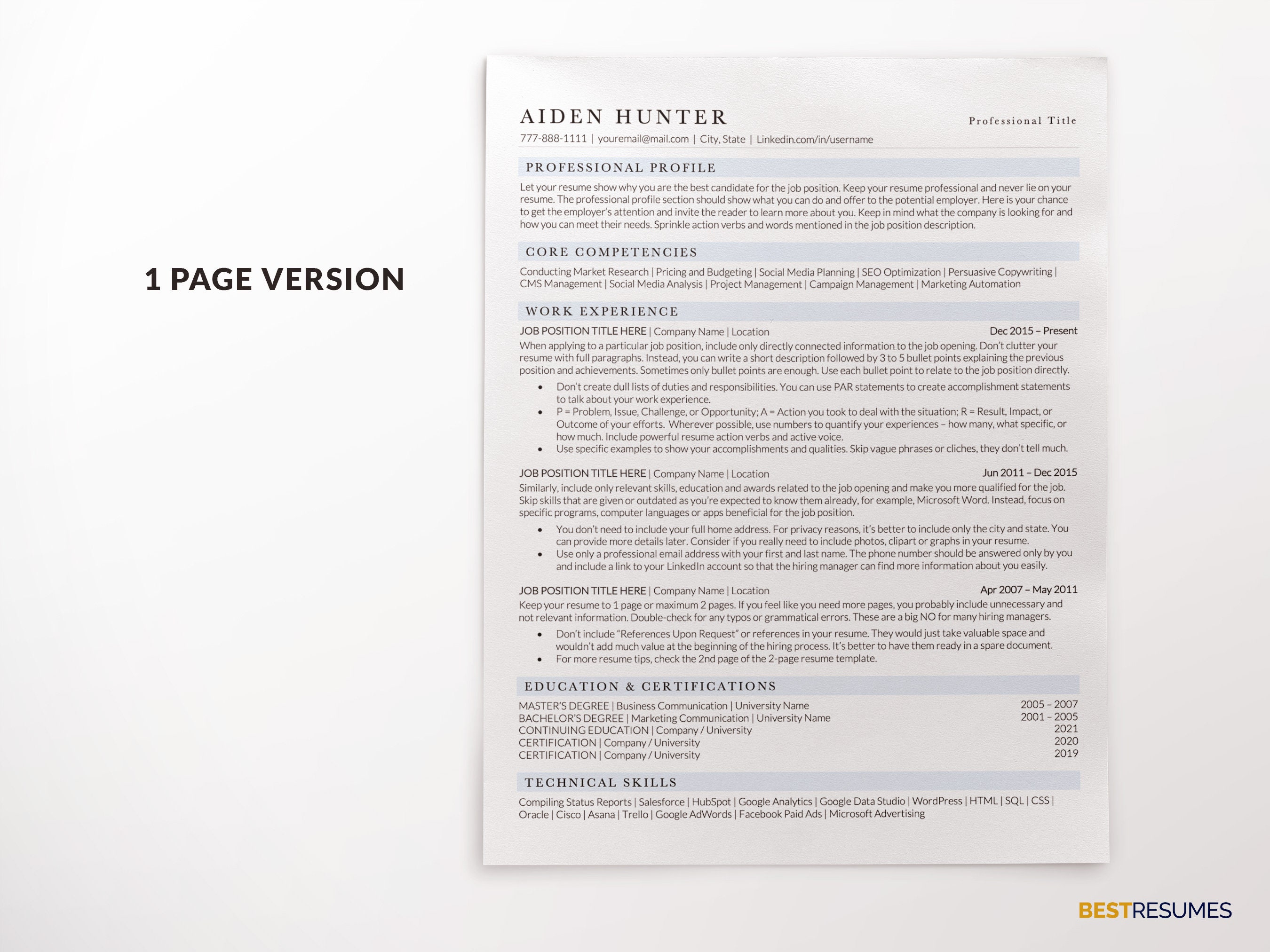 Blue Color Executive Resume Template for Mac Pages, Word, Google Docs ...