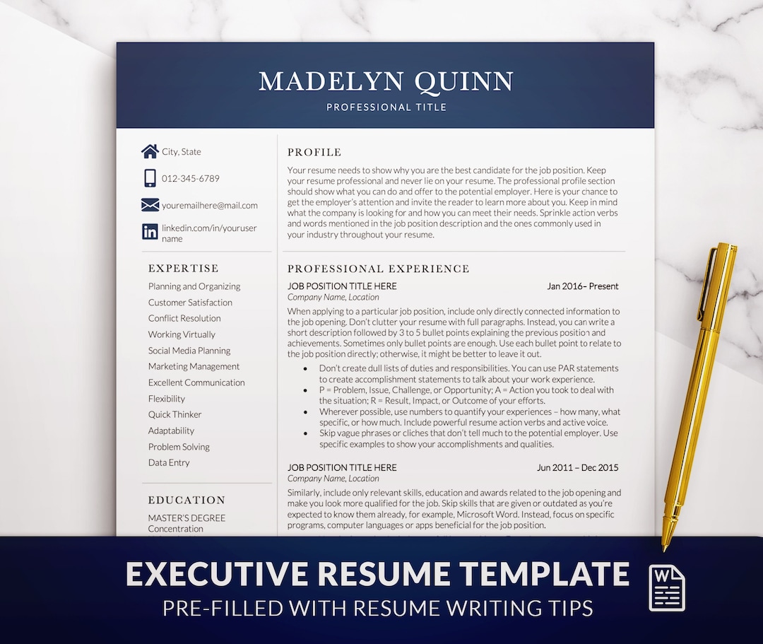 Executive Resume Template Clean Modern Professional CV - Etsy