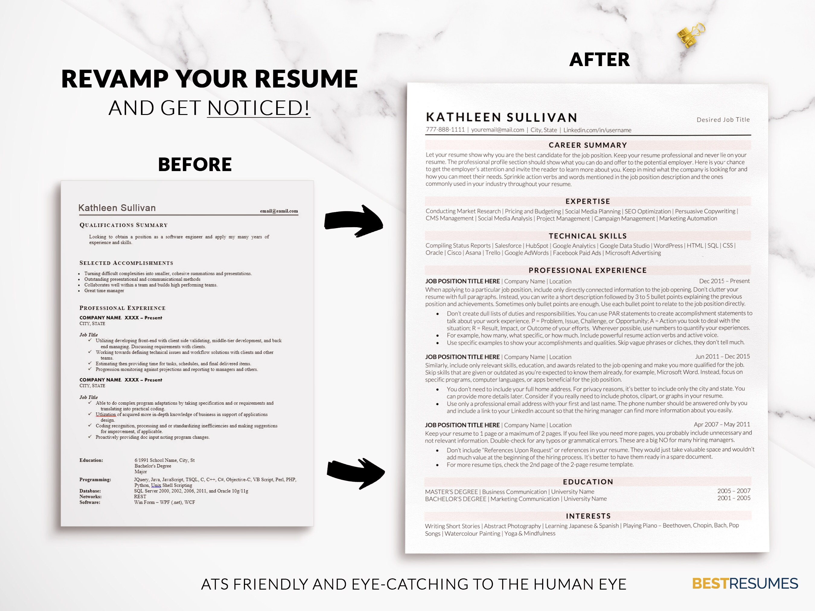Simple ATS Friendly Resume Template Pink Color, Editable Resume for ...