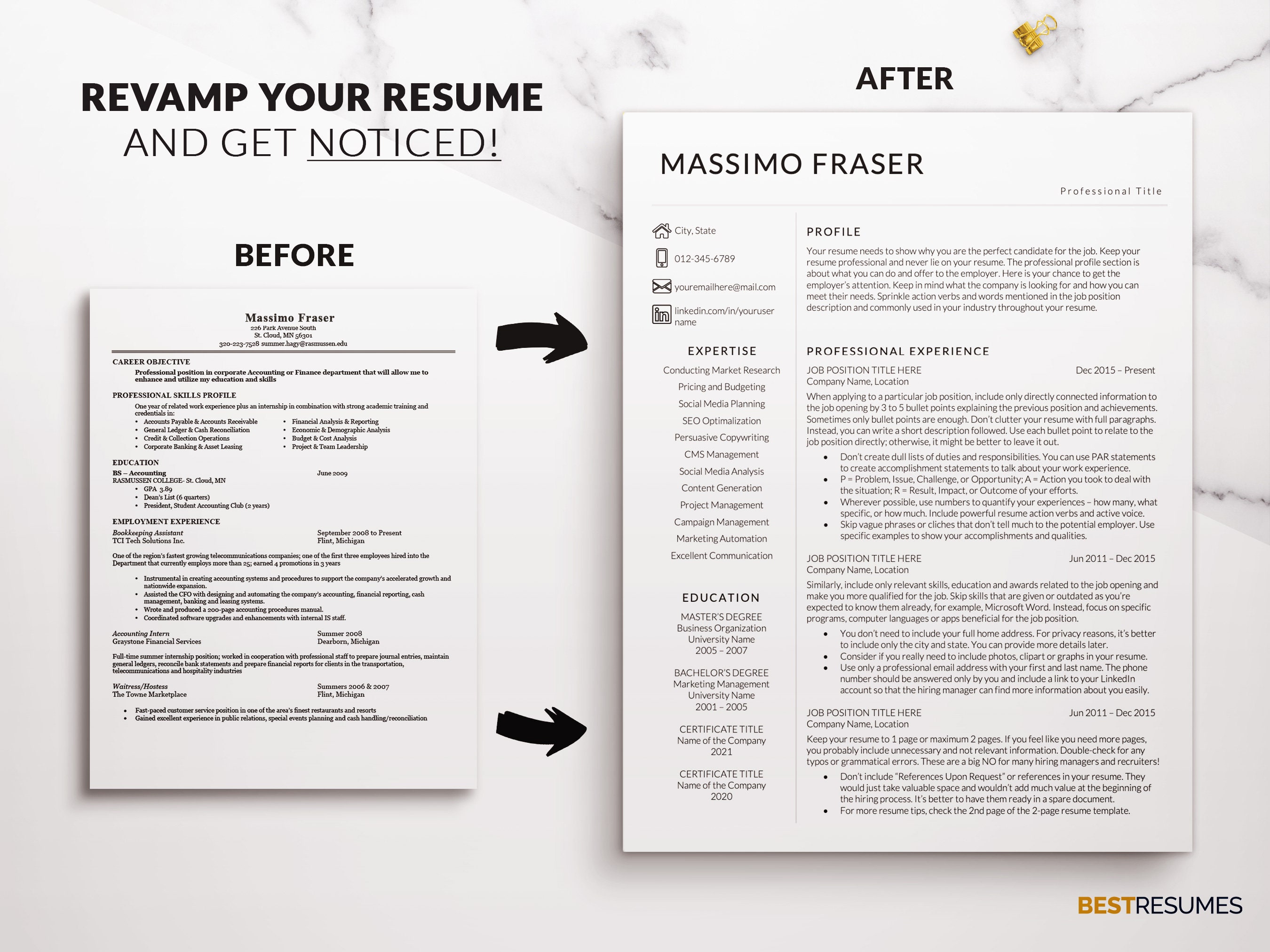 Two Column Resume Template for Word, Professional Resume, Two Page, One ...