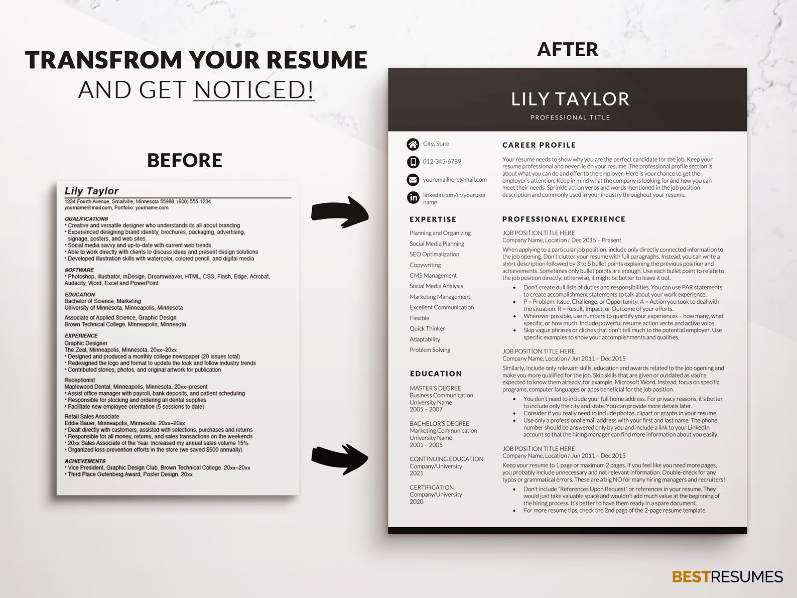 Professional Modern Resume Template in Word, Two Column Resume Template ...