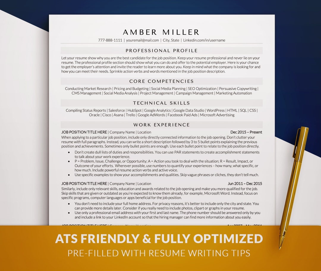 Classic ATS Friendly Resume Template in Word, Google Docs, Mac Pages ...