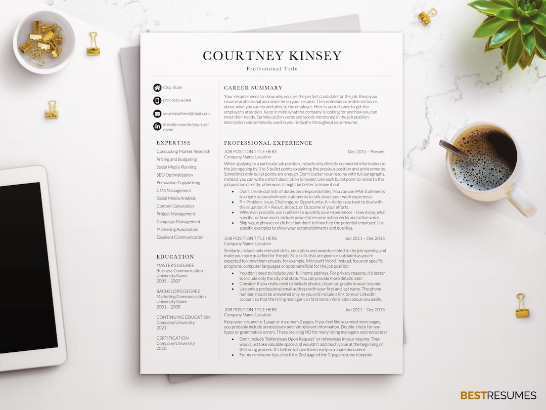 Professional Resume Template for Word With Clean Modern 2 Page Resume ...