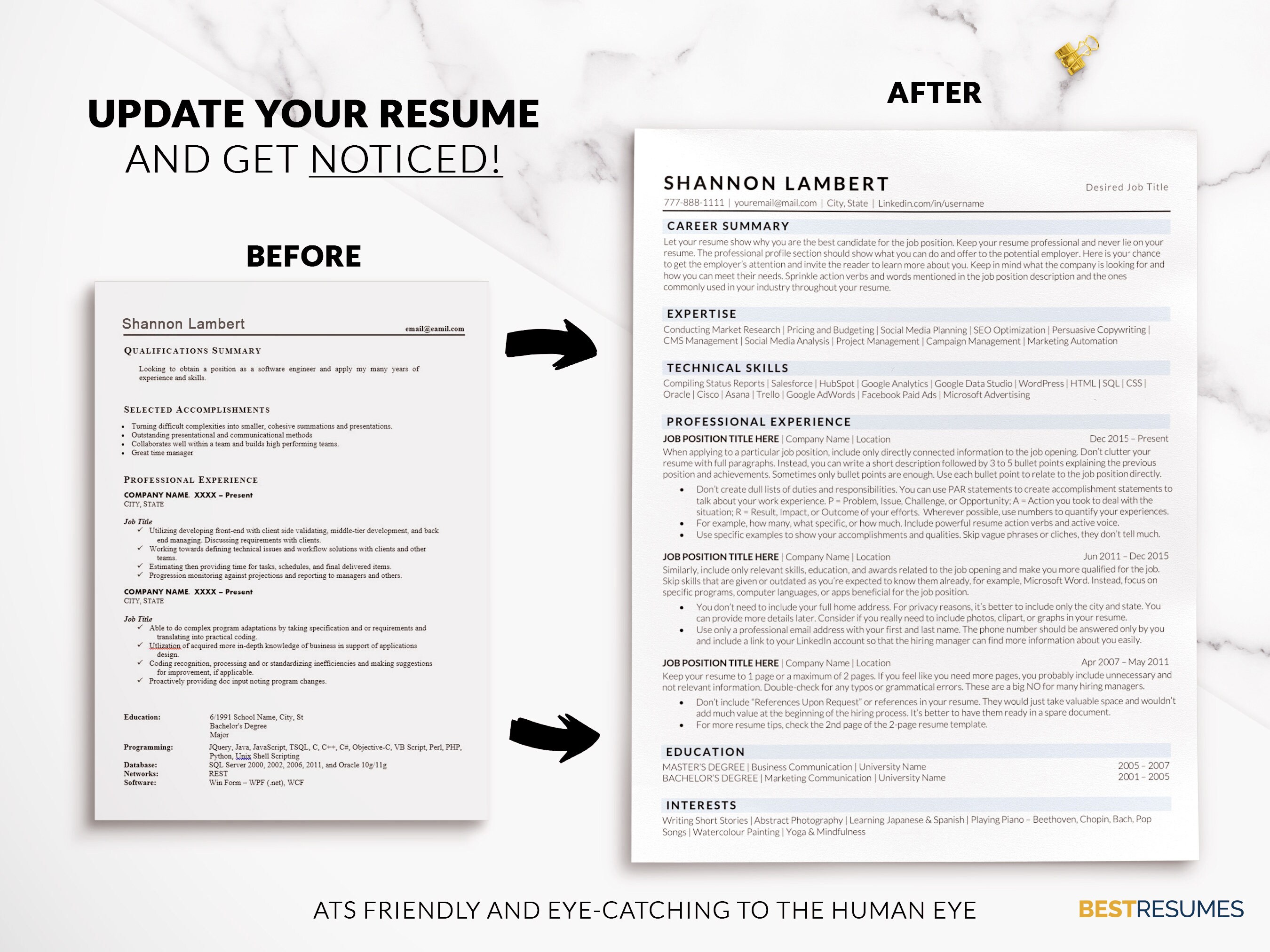 Professional Simple ATS Resume Template for Word, Google Docs, Mac ...