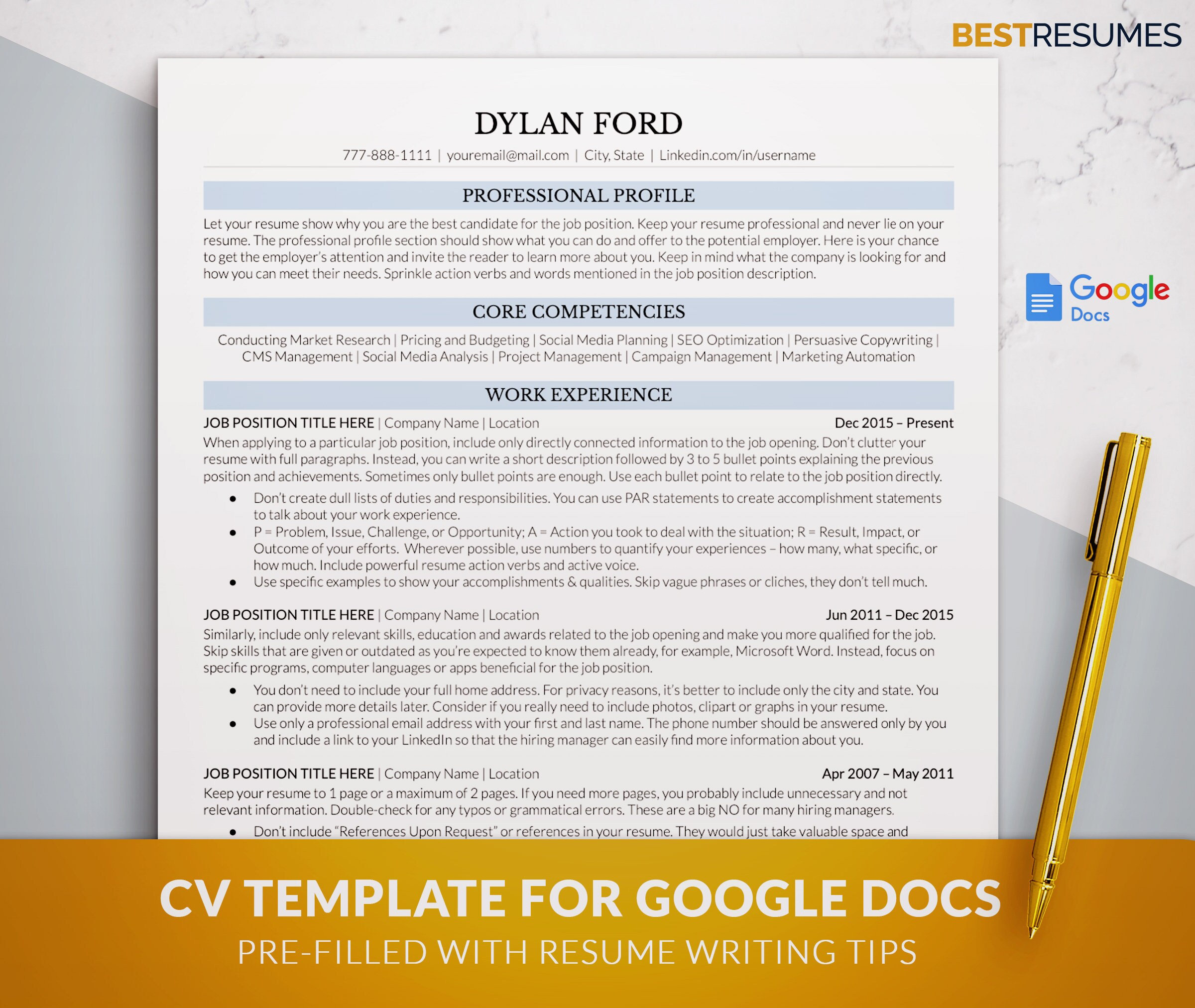 Google Cv Writing