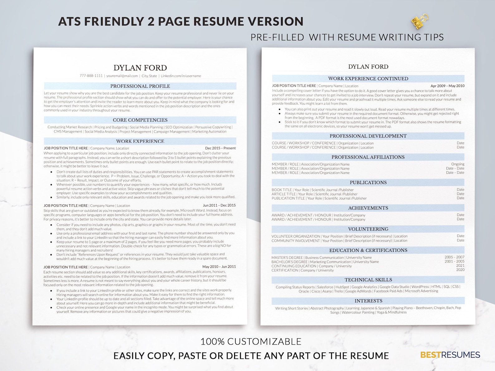Professional Clean ATS Friendly Resume Template for Google Docs, Word ...