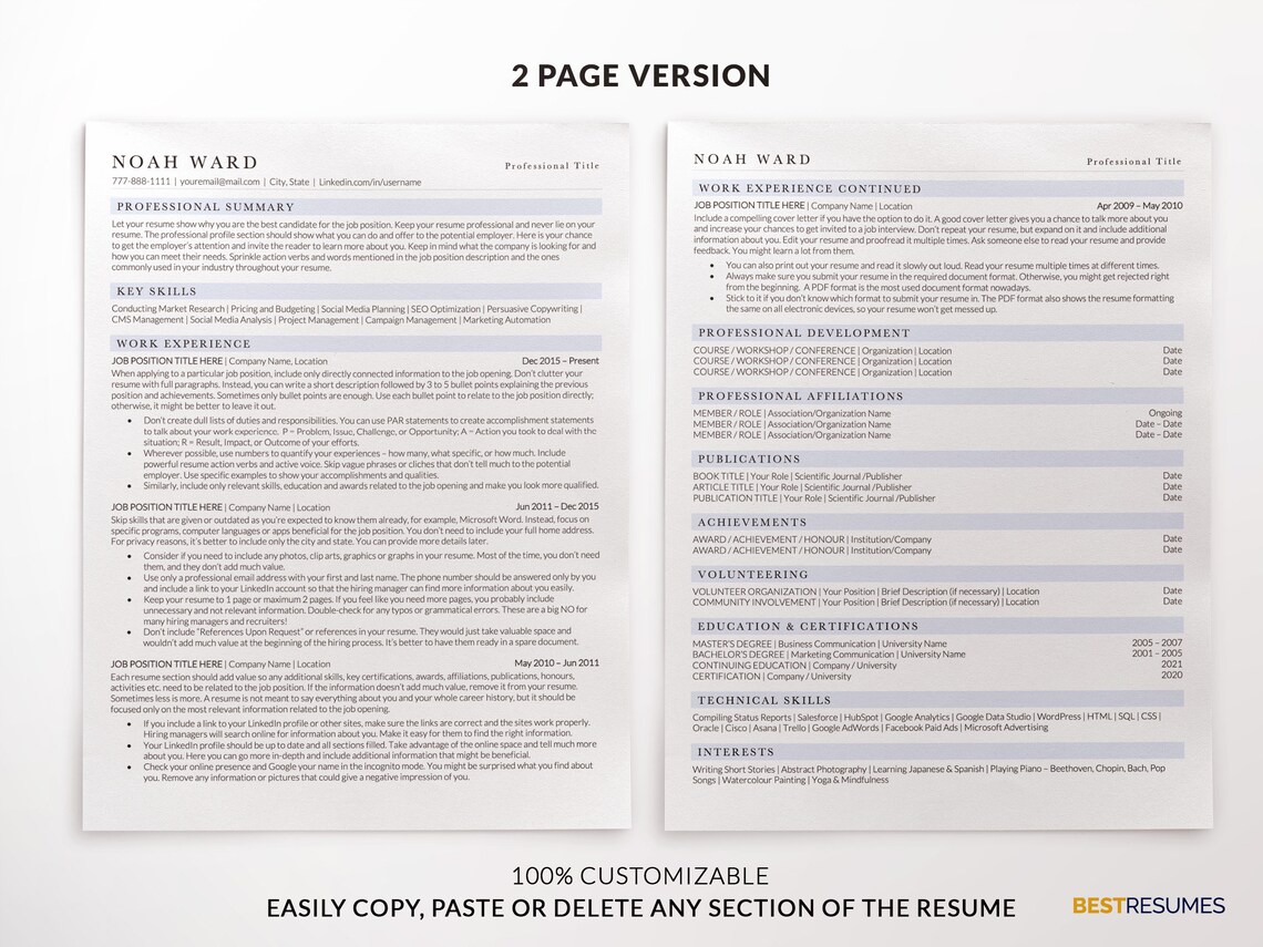 Apple Pages Resume Template, ATS Friendly & ATS Optimized, Clean Modern ...