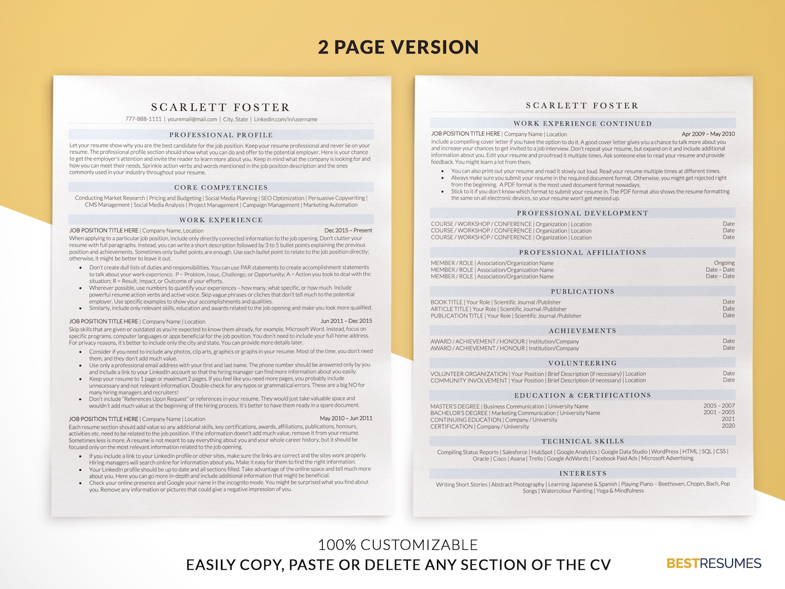 Professional CV Template for Word, Pages, Google Docs, Light Blue CV ...