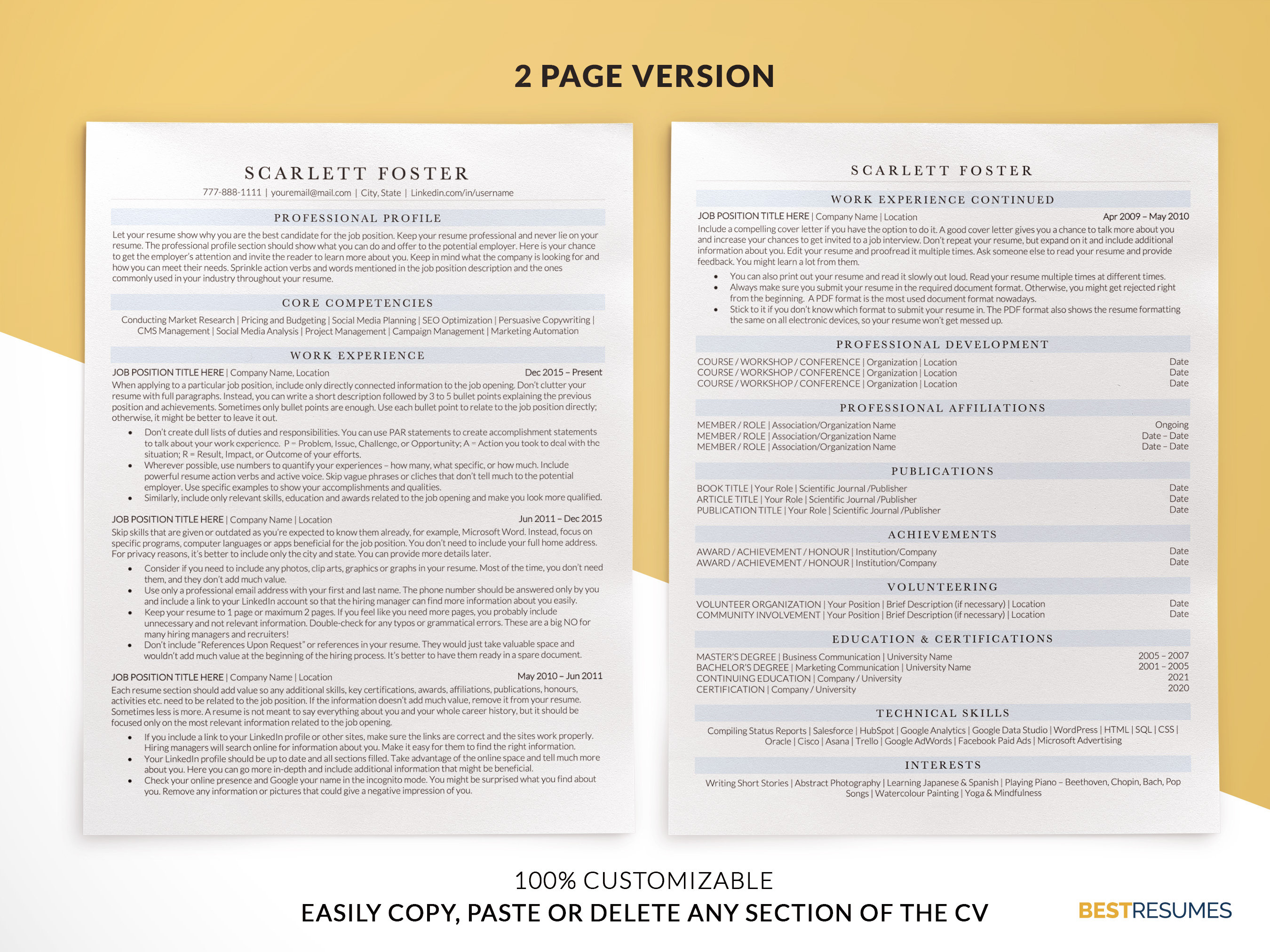 Professional CV Template for Word, Pages, Google Docs, Light Blue CV ...