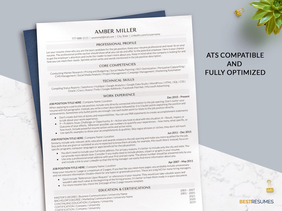 ATS Friendly Resume Template Google Docs, Word, Pages Traditional ...