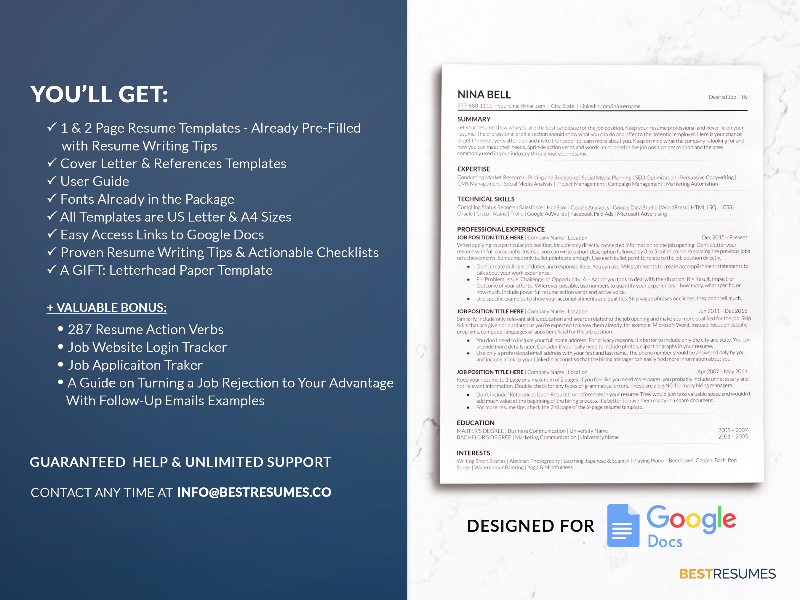 Simple Clean ATS Friendly Resume Template Google Docs, Professional ATS ...