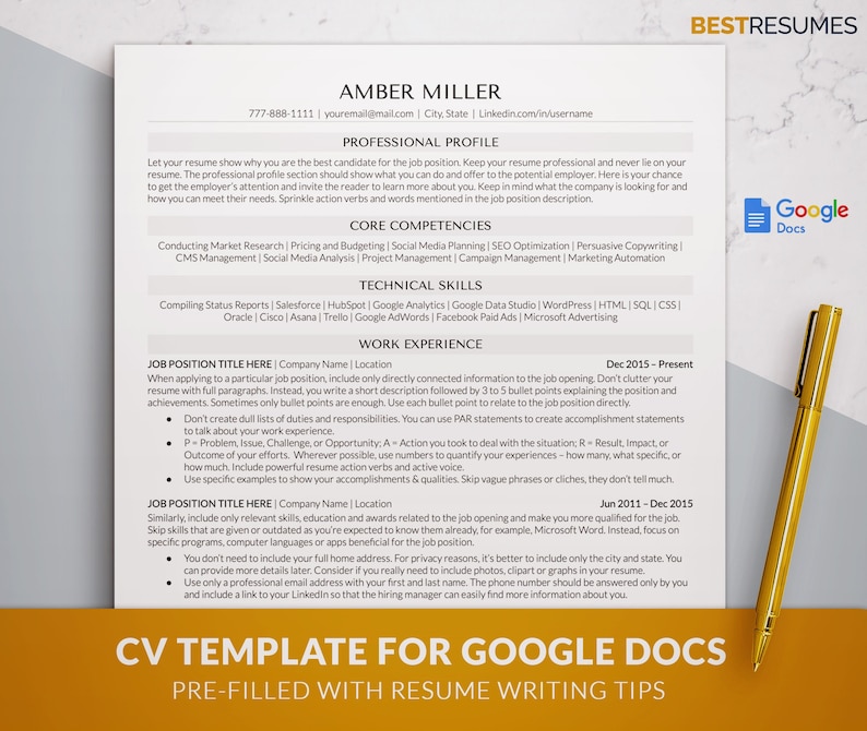 ATS Ready CV Template for Google Docs, Word, Mac Pages, Professional ...