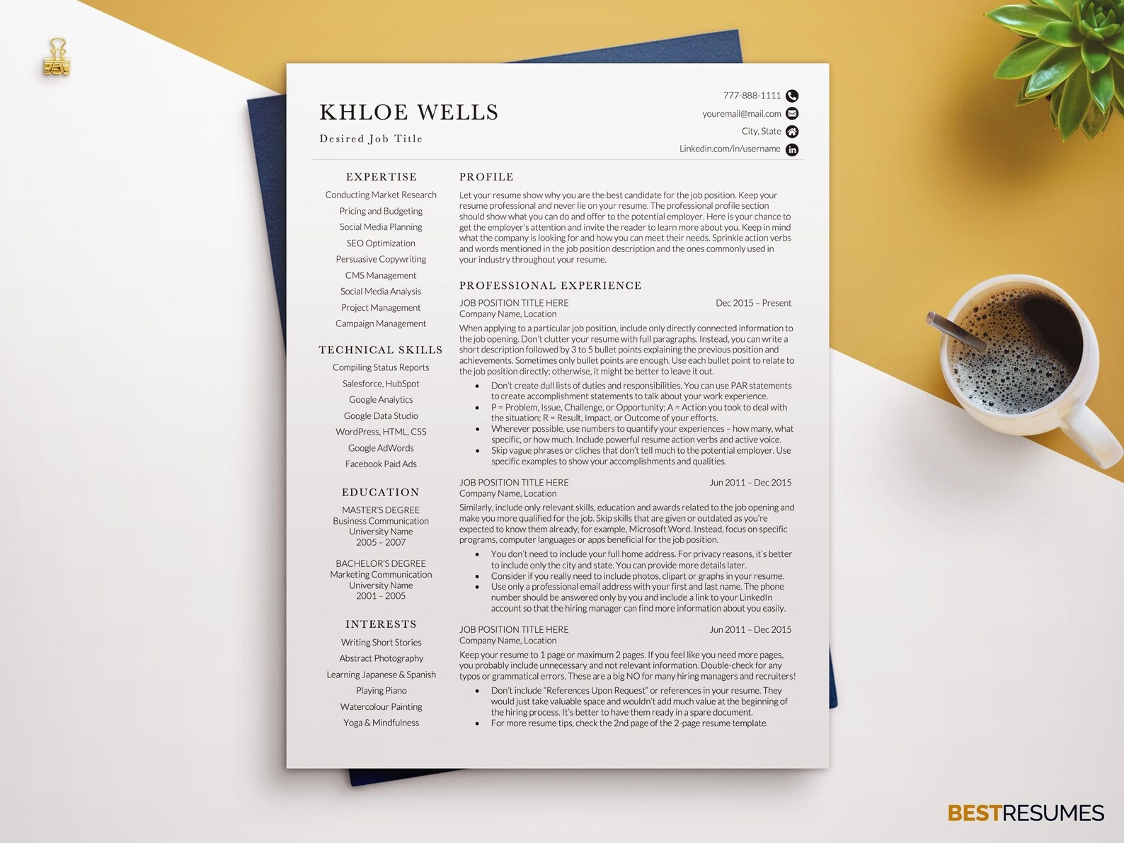 Clean Modern Resume Template for Word, Two Column Resume Word ...