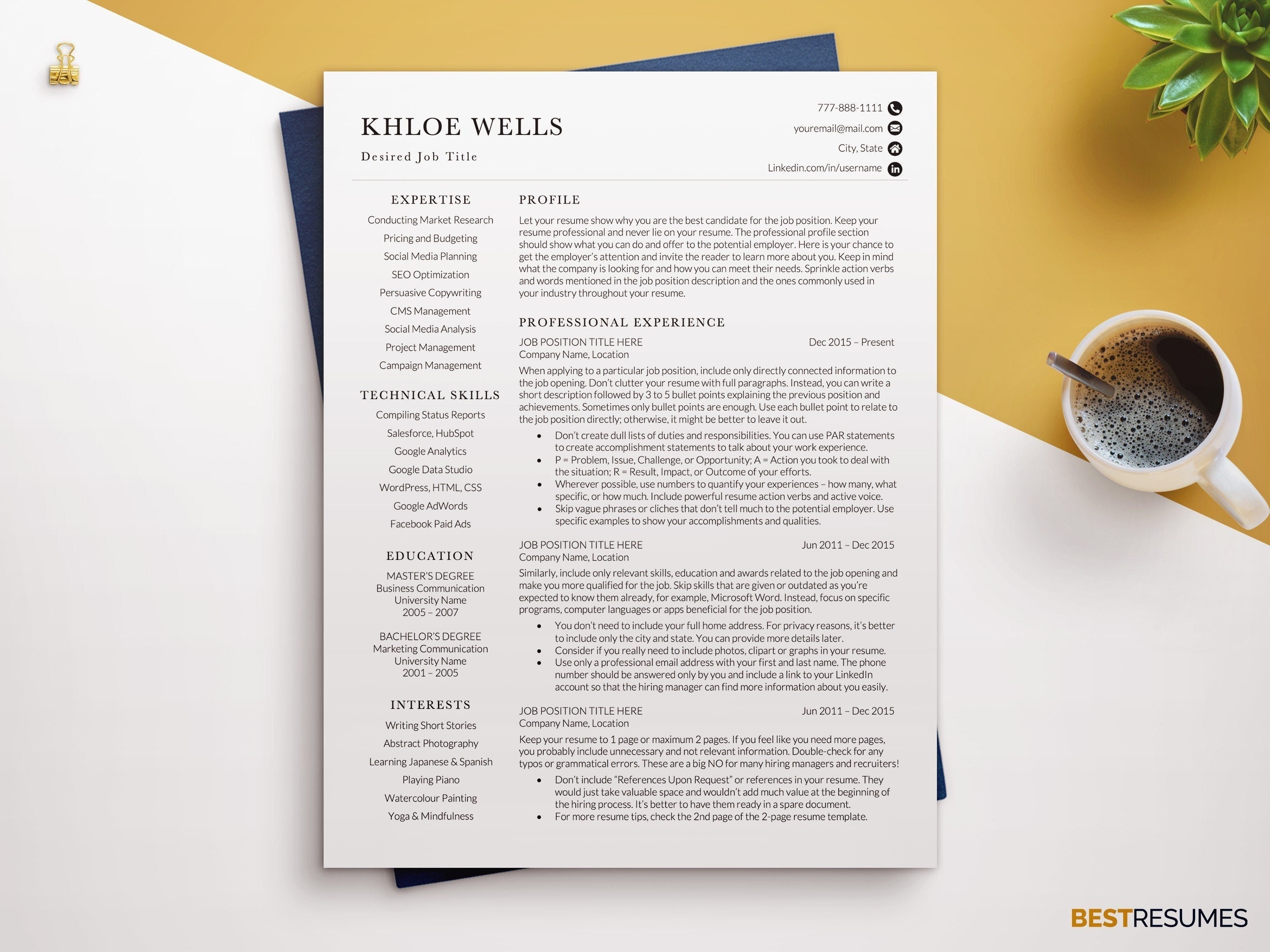 Clean Modern Resume Template for Word, Two Column Resume Word ...