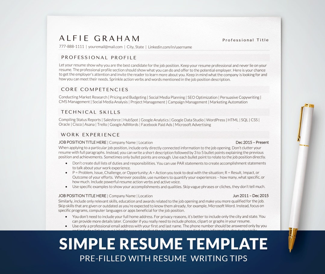 Professional Simple ATS Friendly Resume Template ATS Compliant - Etsy