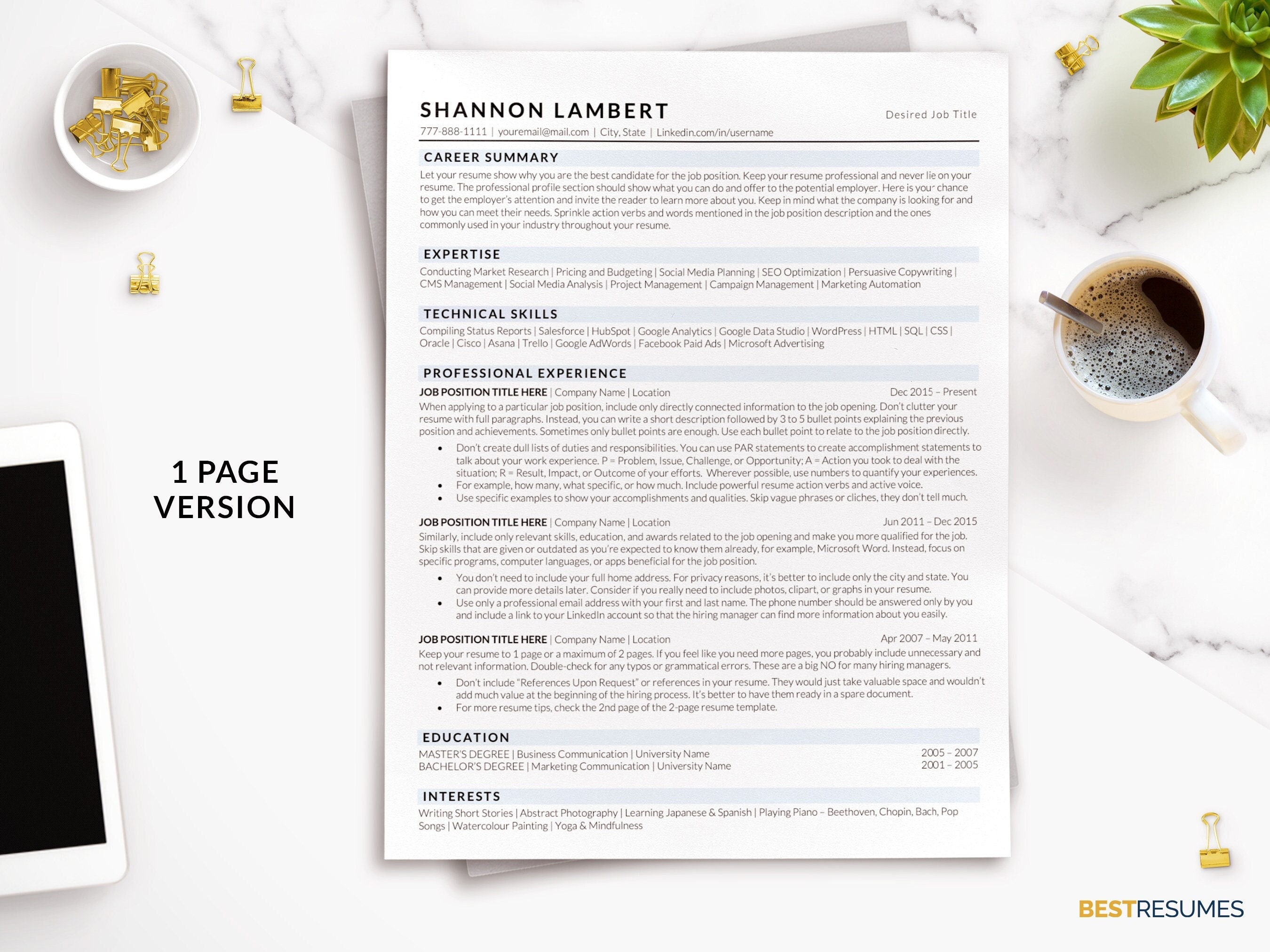 Professional Simple ATS Resume Template for Word, Google Docs, Mac ...