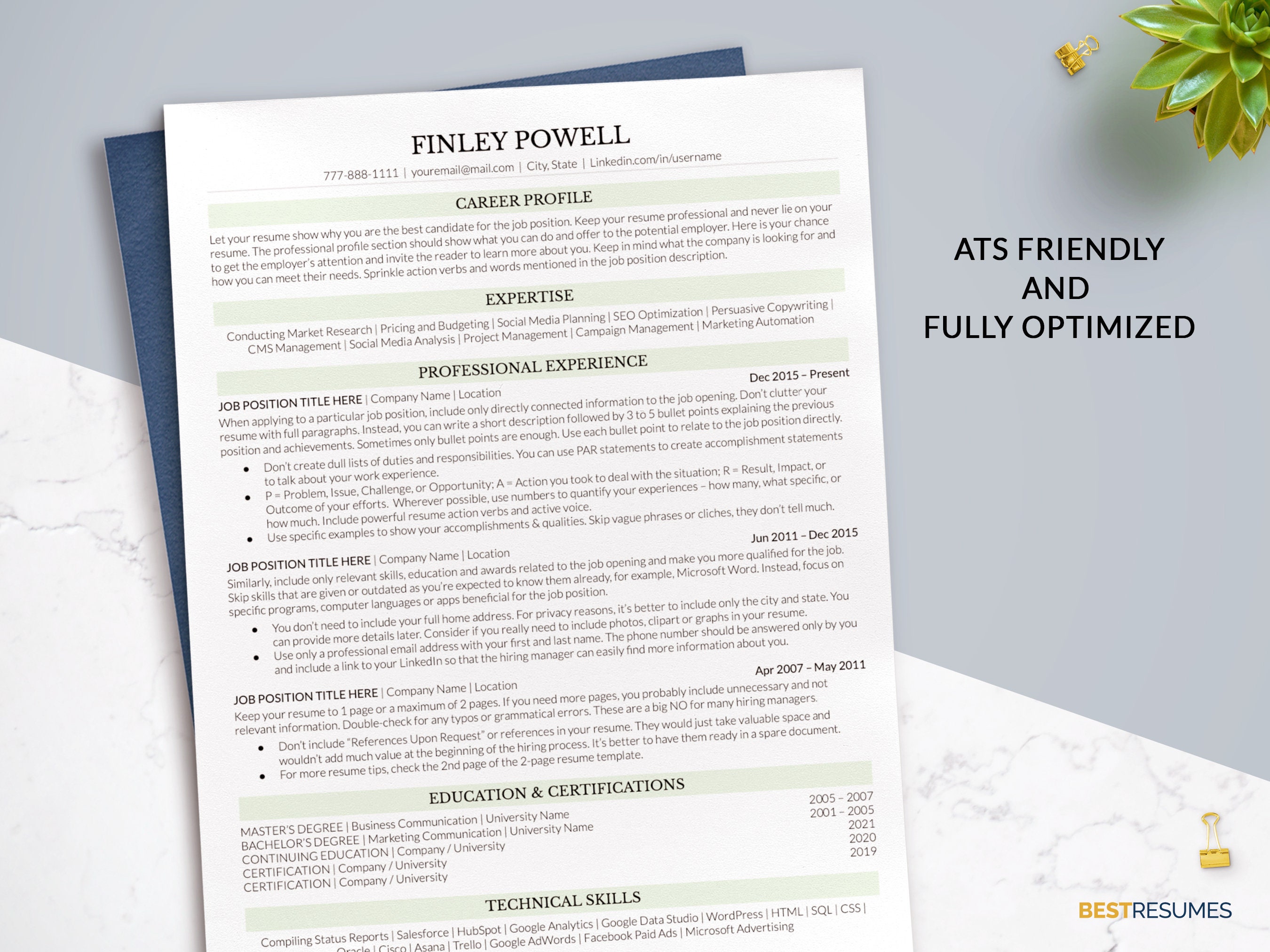 ATS Friendly Resume Template Google Docs, Word, Mac Pages, Professional ...