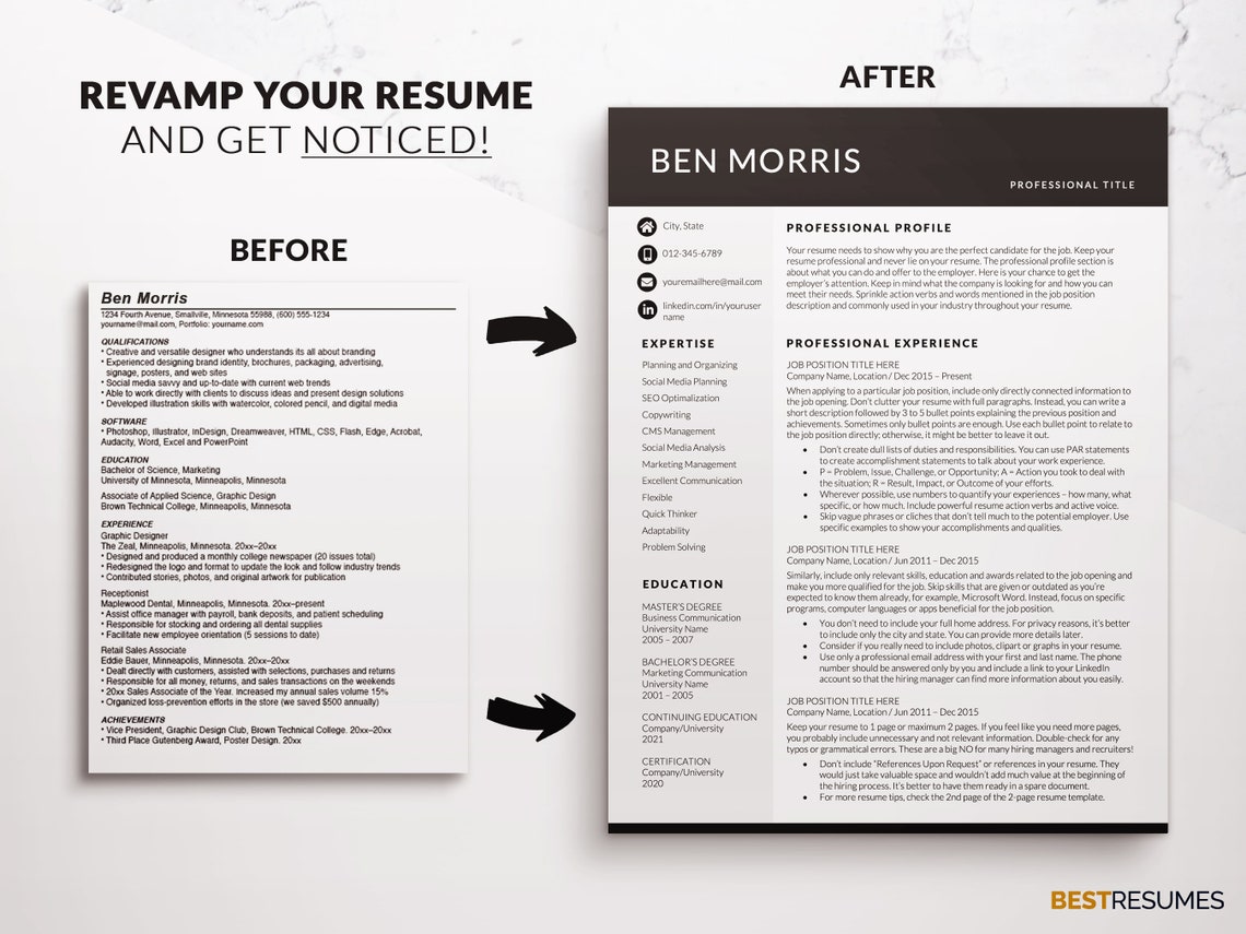 Modern Two Column Resume Template for Word Executive Resume - Etsy