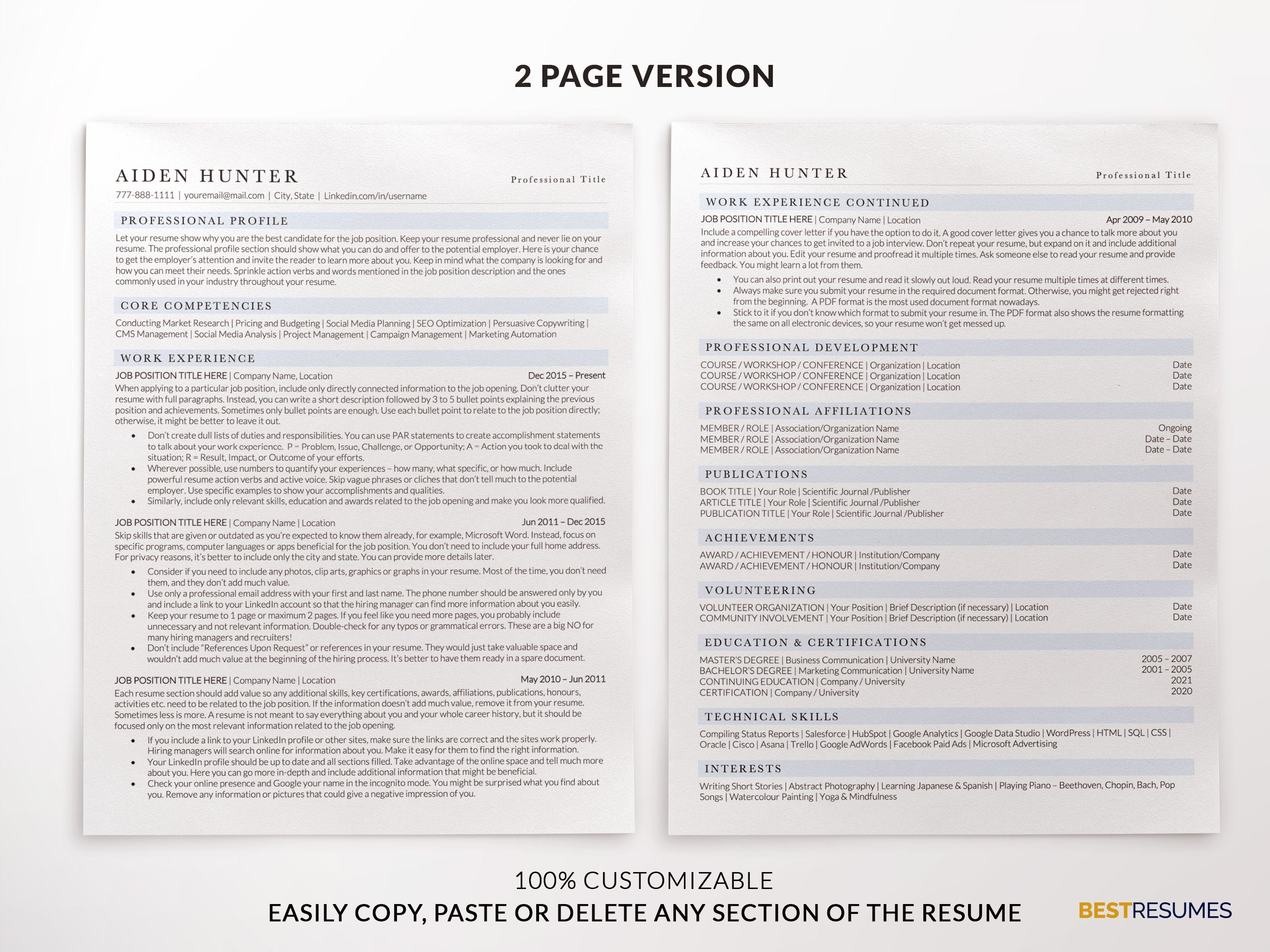 Blue Color Executive Resume Template for Mac Pages, Word, Google Docs ...