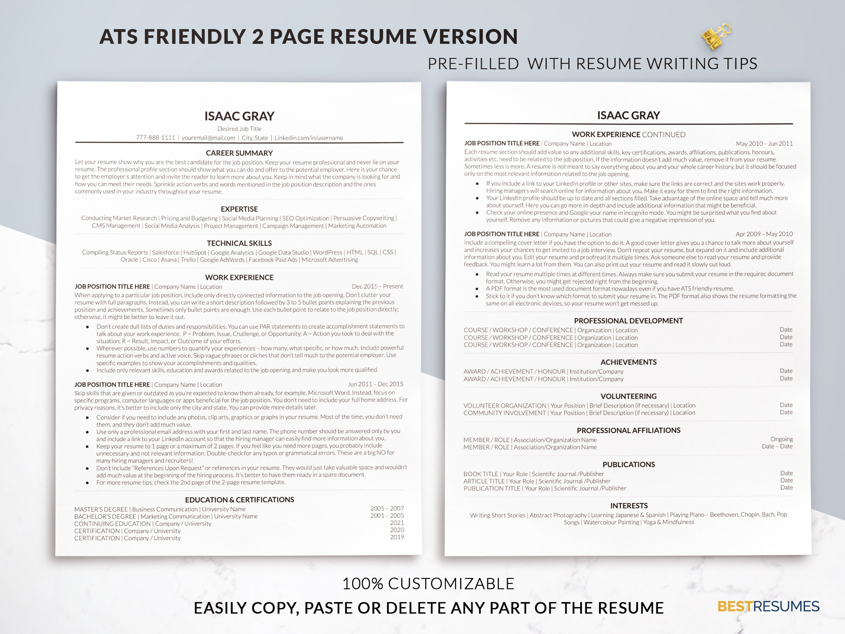 Simple ATS Friendly Resume Template for Google Docs, MS Word, Mac Pages ...